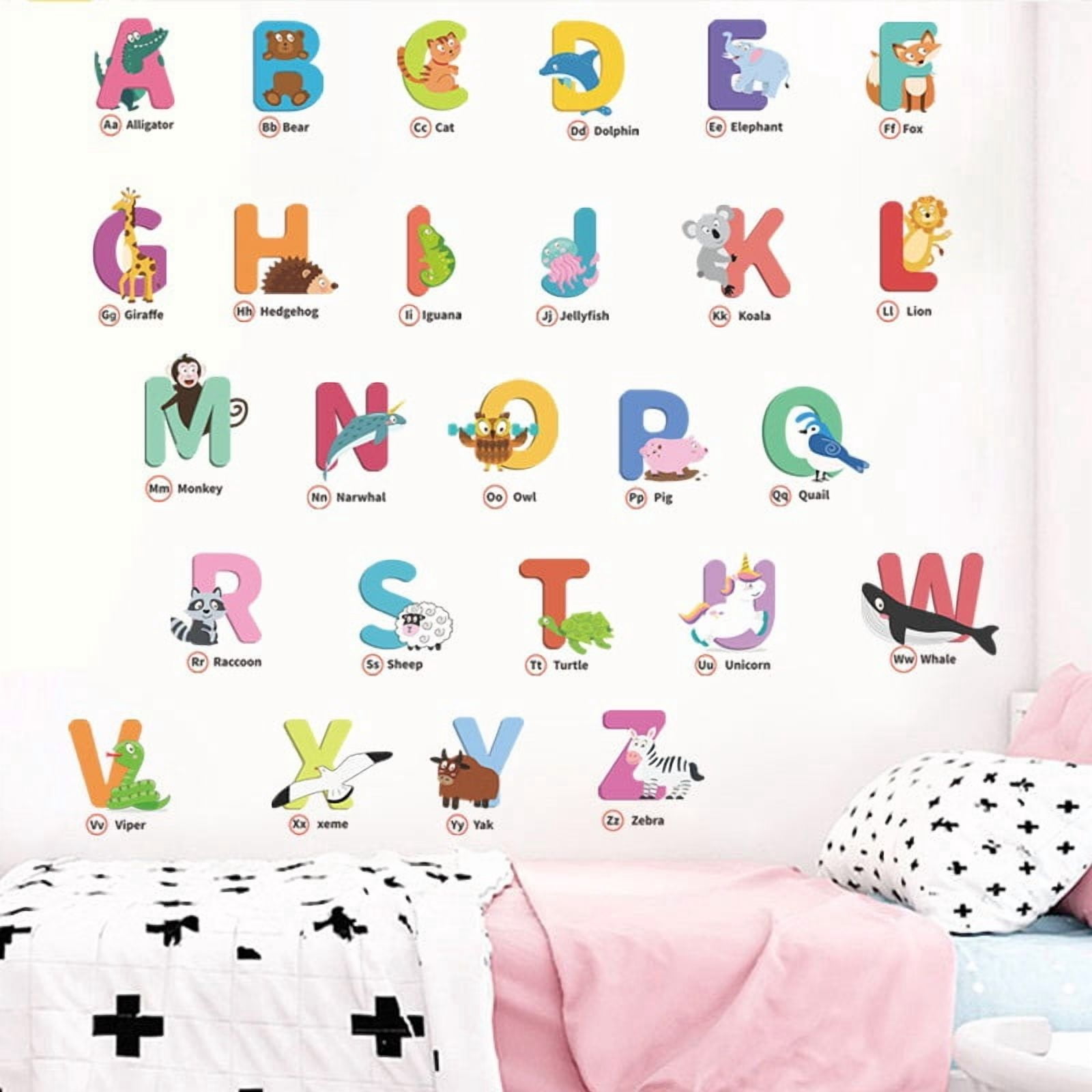 Cartoon Animal Alphabet Wall Stickers for Kids - 26 Self-Adhesive ...