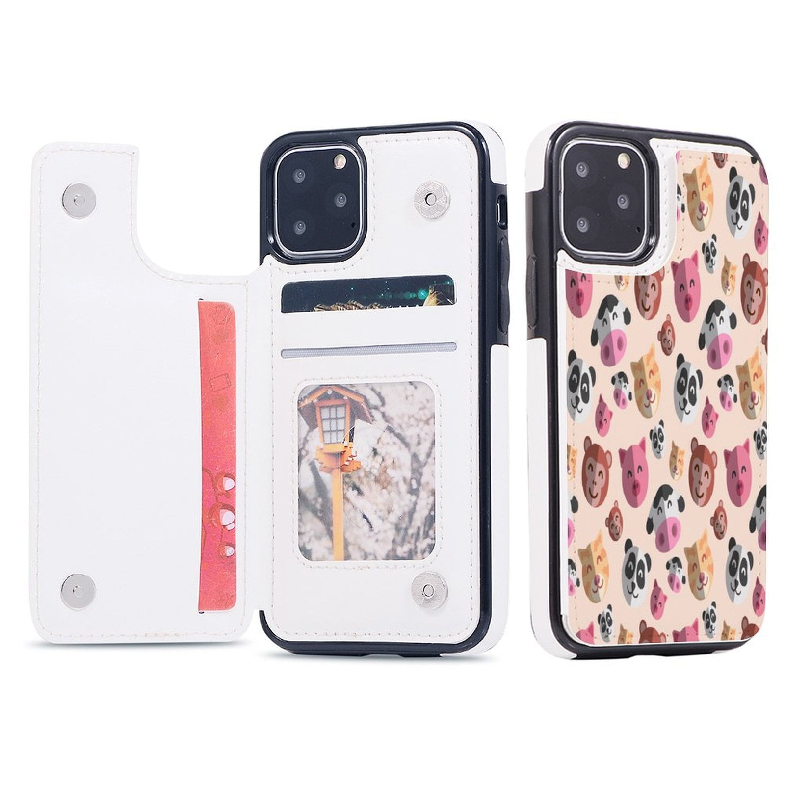 Cartoon, Animal Background, Cow, Pig Leather Wallet Case for iPhone 16 ...