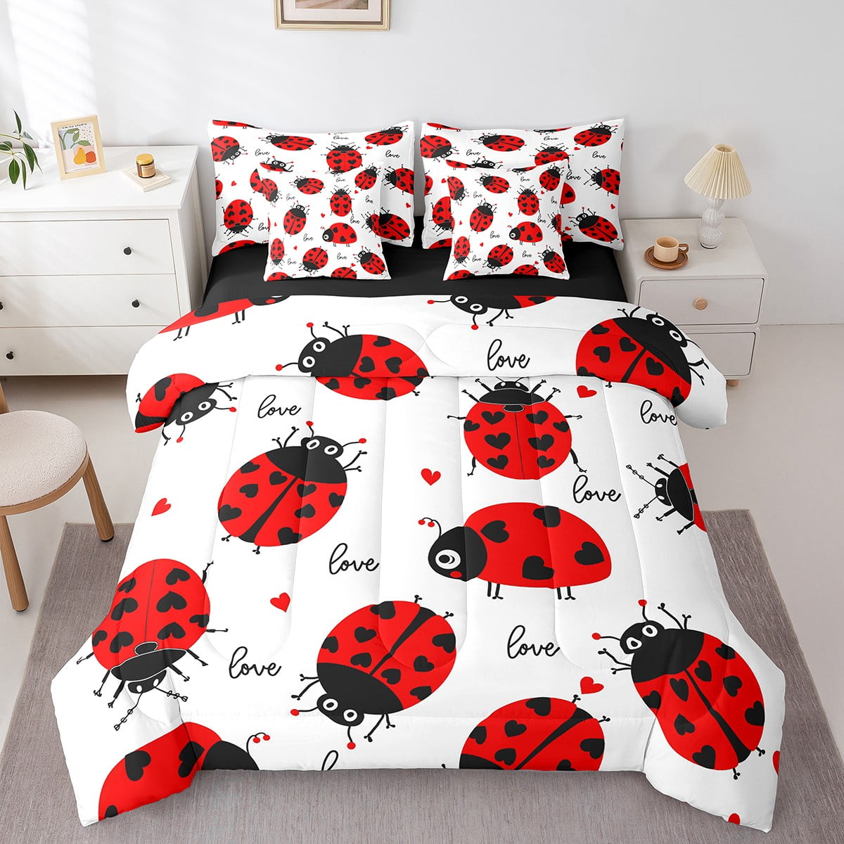 Cartoon Animal Bedding Comforter Sets 7pcs for Boys Girls Cute Ladybug ...