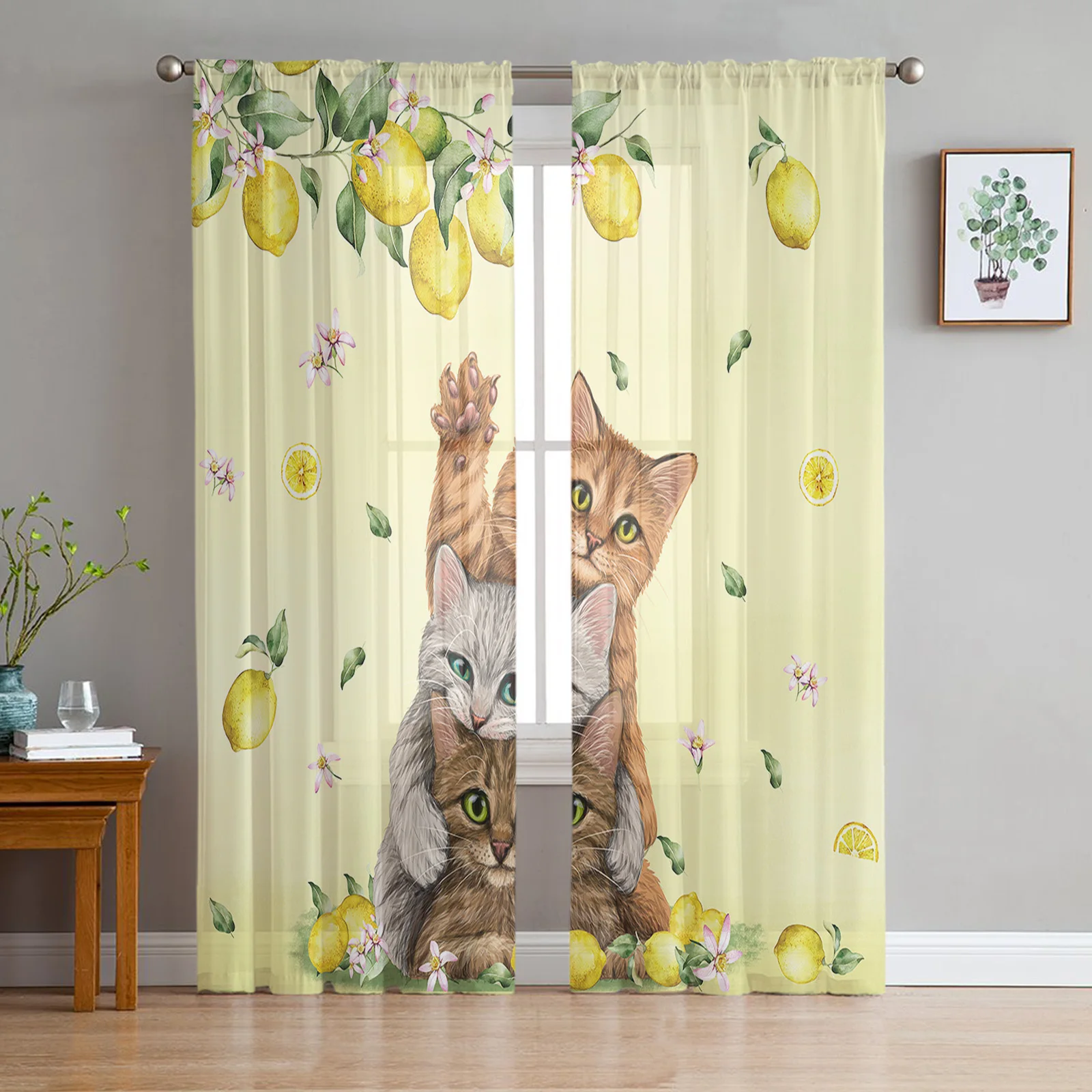Cartoon Animal Color Cat Tulle Window Curtains Living Room Organza Yarn ...