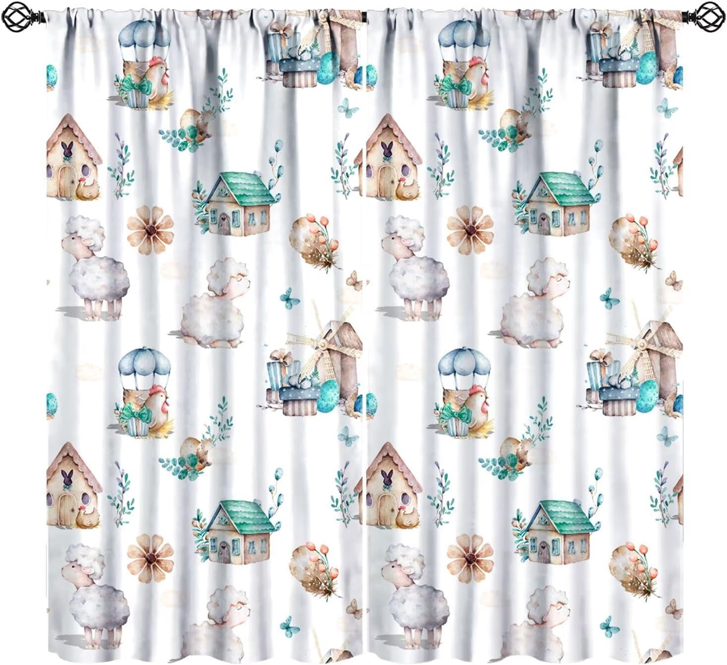 Cartoon Animal Curtains for Kids Girls Boys,Rustic Cute Farm Animal ...
