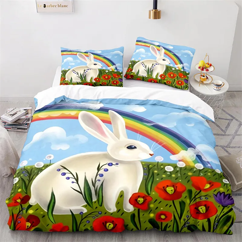 Cartoon Animal Duvet Cover Cute Rabbit Bedding Set Microfiber Wildlife ...