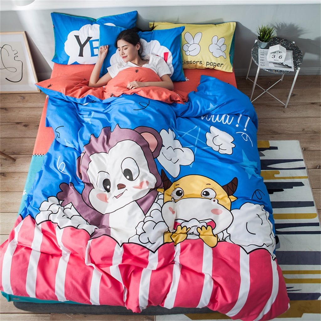 Cartoon Animal Duvet Cover Kids Bed Set Cute Dog Cat Dinosaurs Pig ...