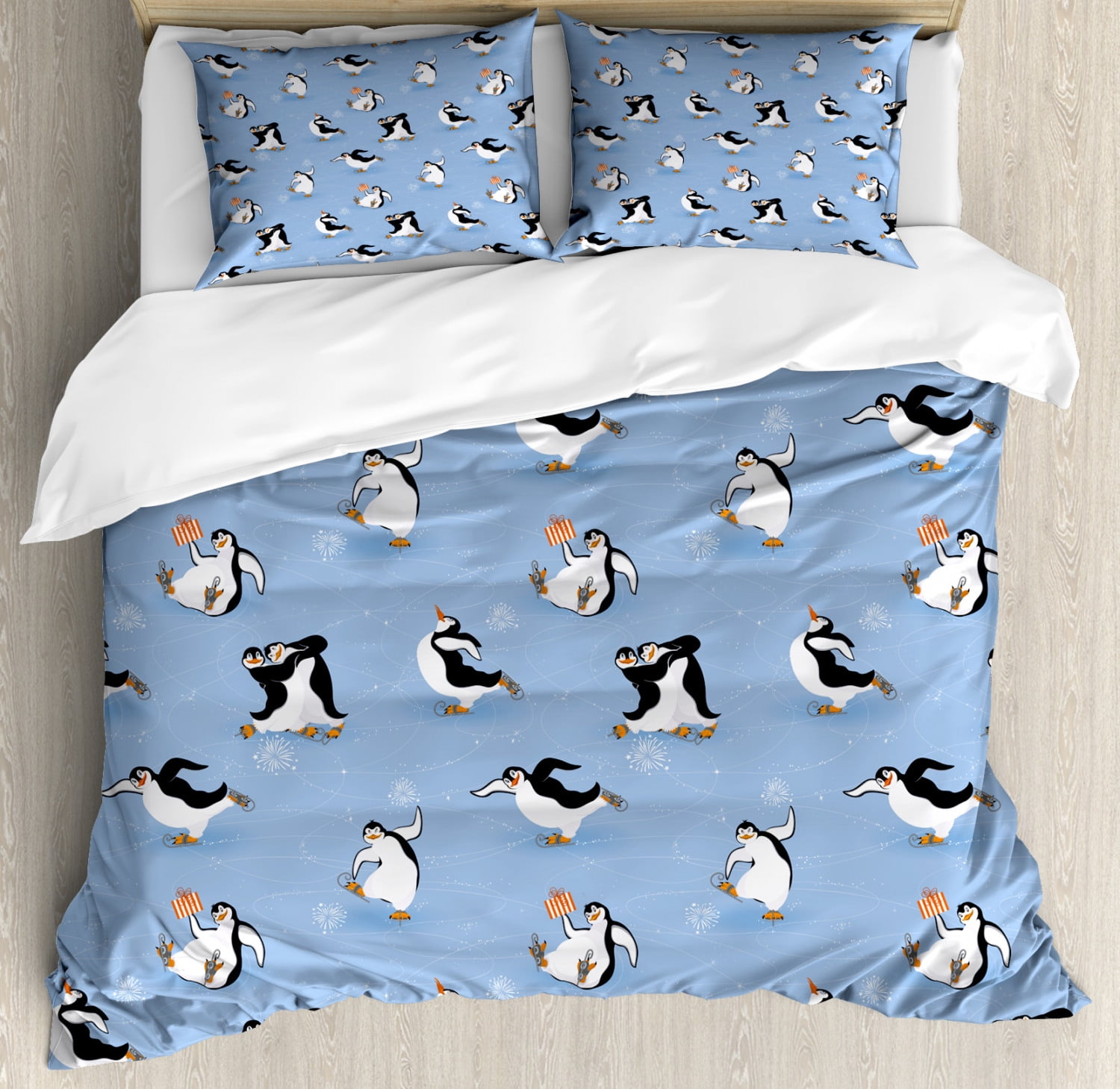 Cartoon Animal Duvet Cover Set King Size, Skating Funny Penguins Fun ...