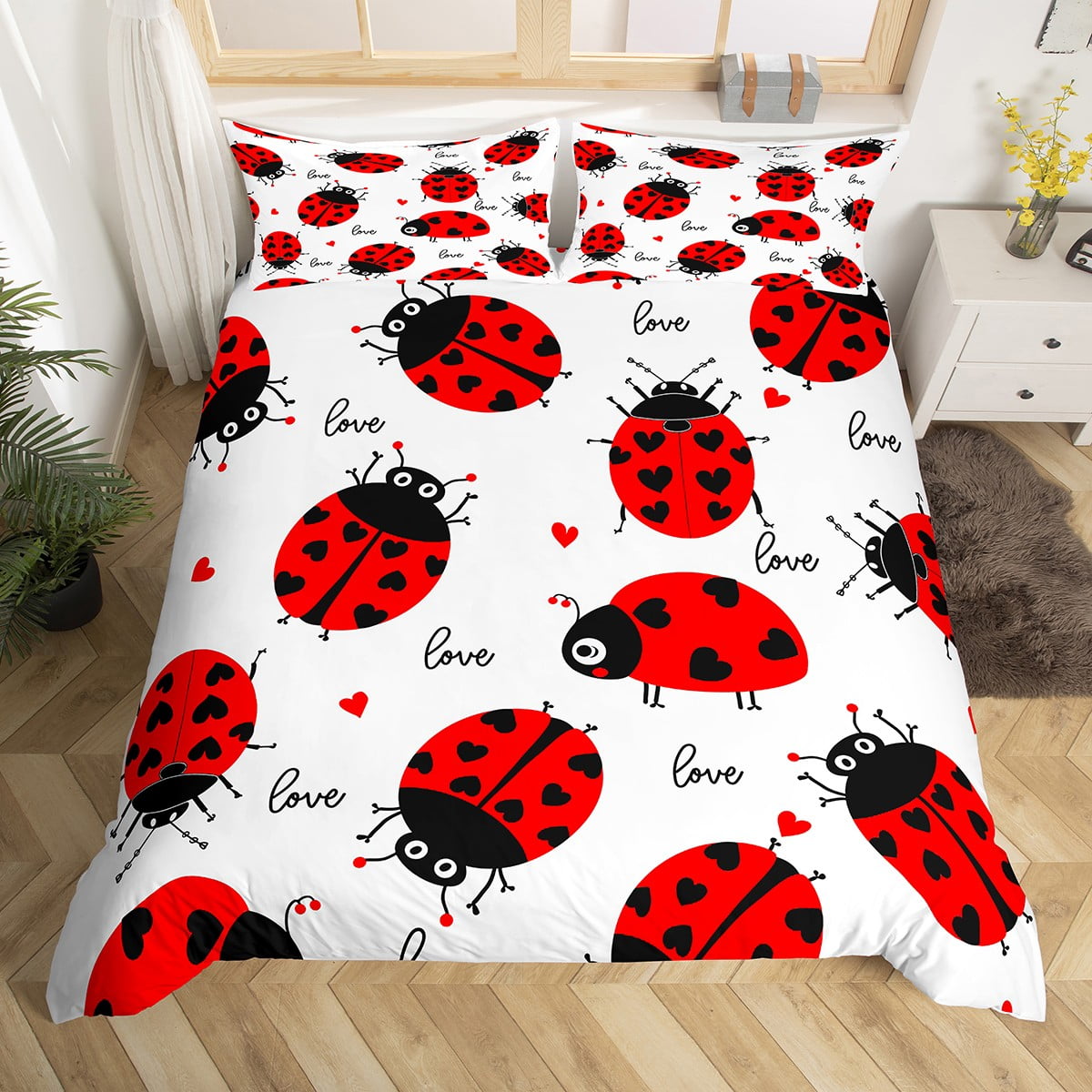 Cartoon Animal Duvet Cover Twin Size Cute Ladybug Bedding Set, Ladybird ...