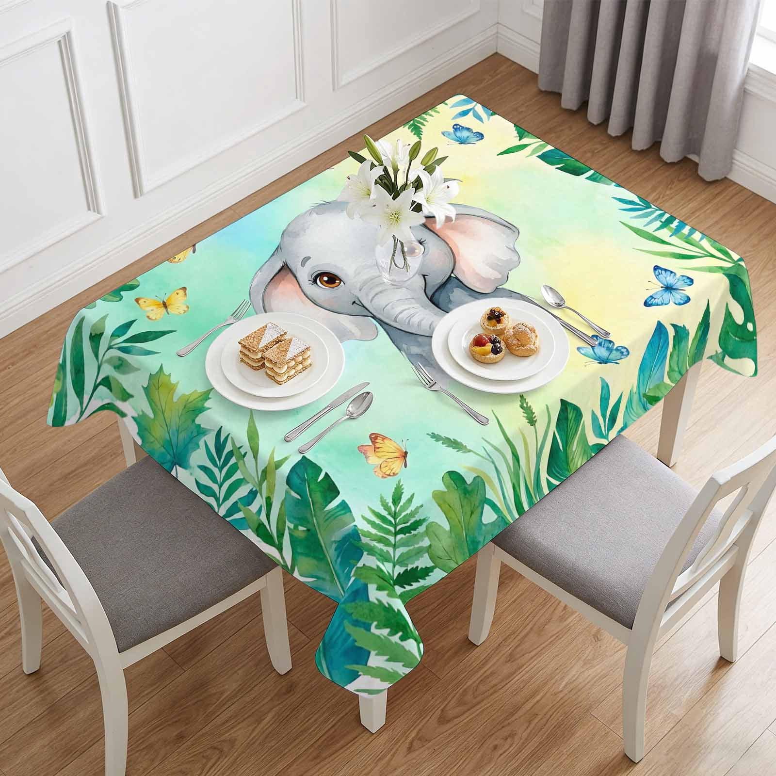 Cartoon Animal Elephants Table Cloth 60x84in, Waterproof Rectangle ...