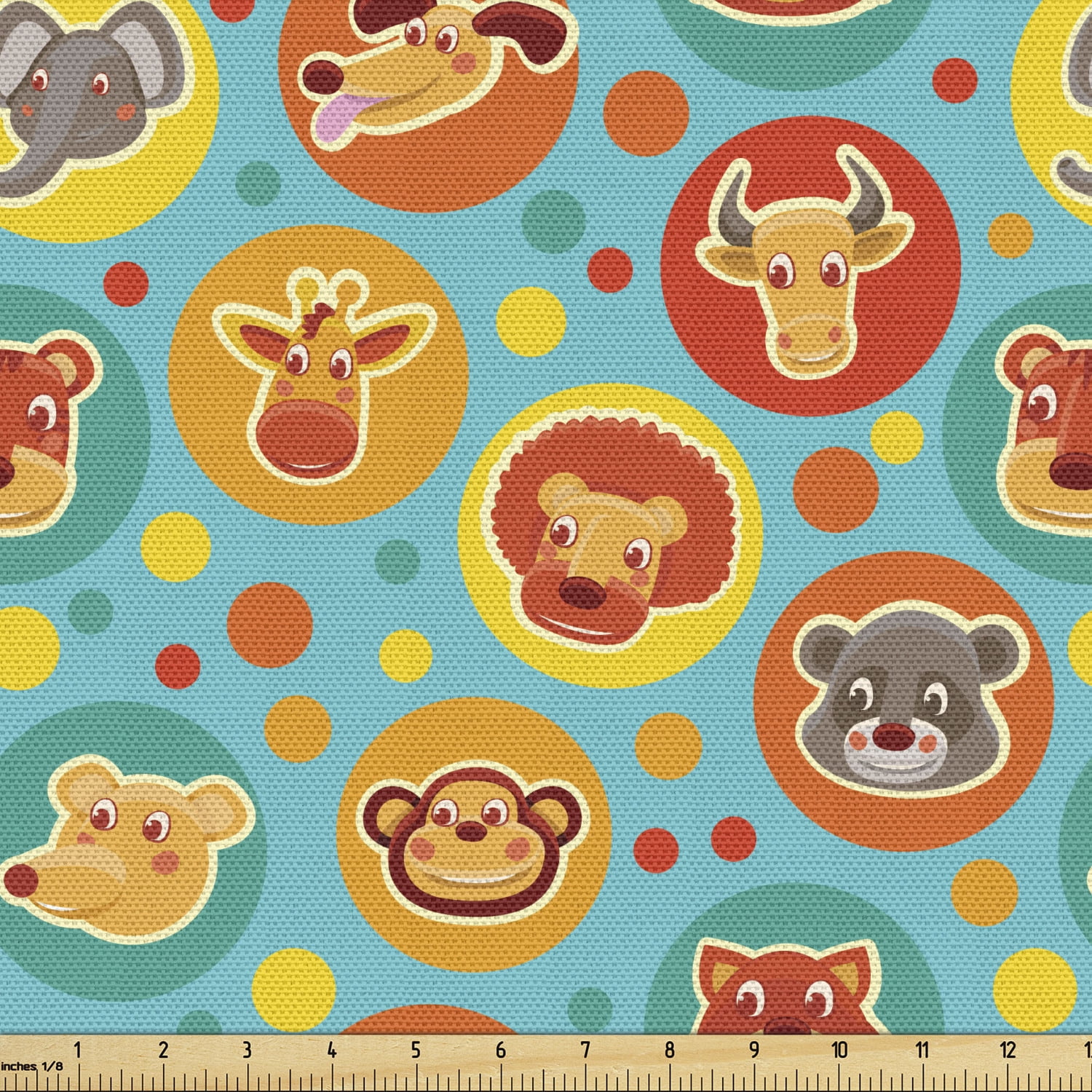 Ambesonne Cartoon Animal Fabric by the Yard Upholstery, Comic Fun Faces ...