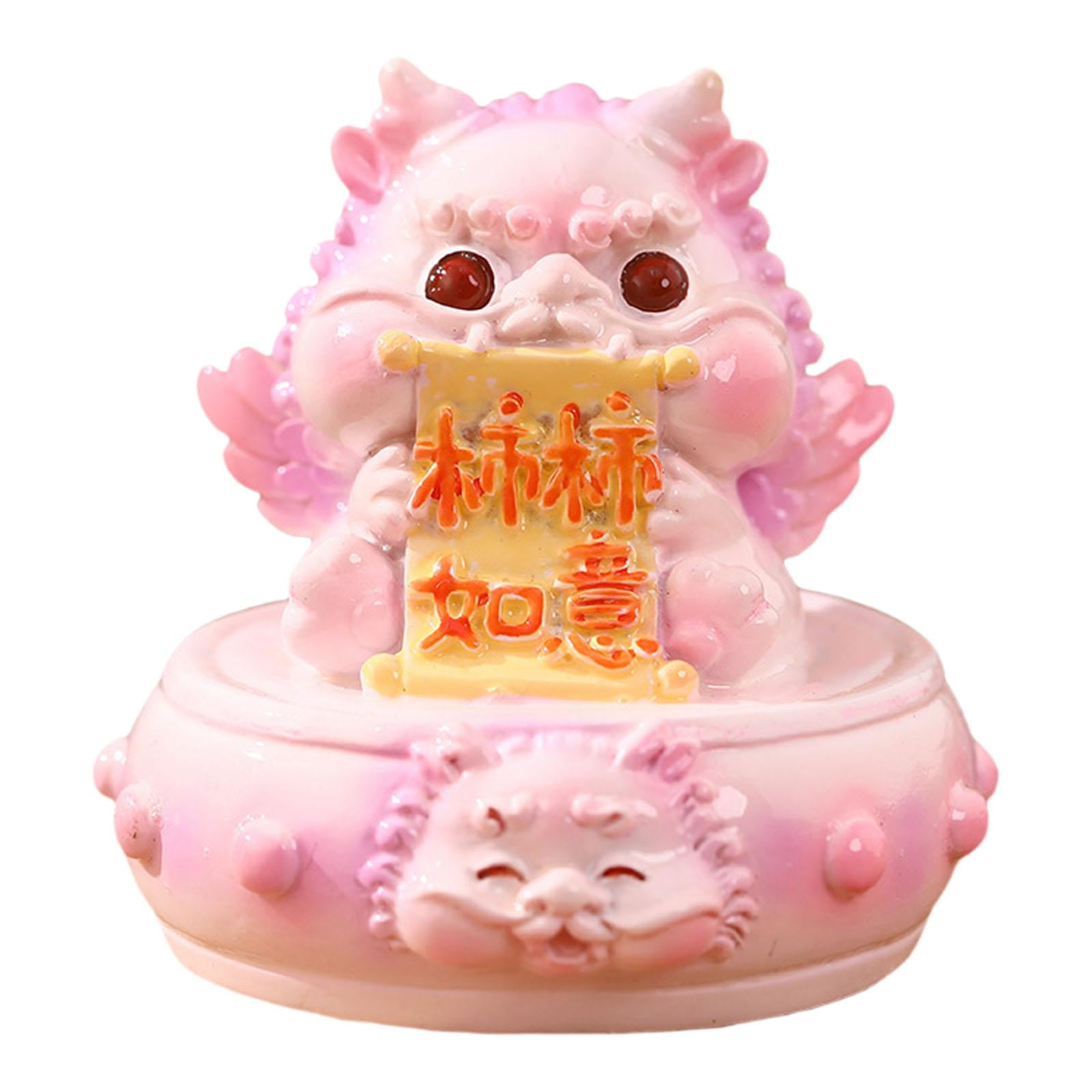 Cartoon Animal Figurine Pink Pixiu Sculpture Resin Material for Living ...