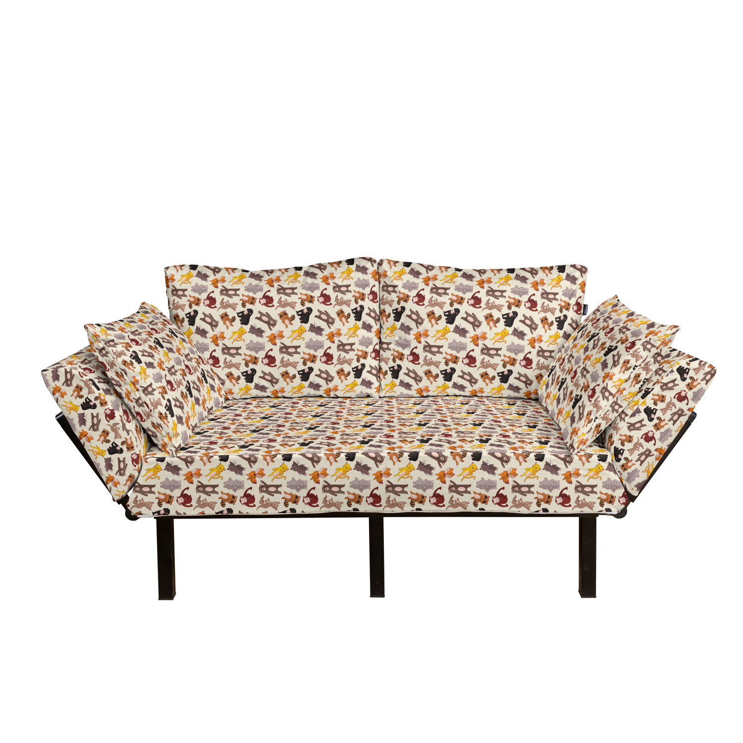 Cartoon Animal Futon Couch, Friendly Jungle Animals Happy Mammals Life ...