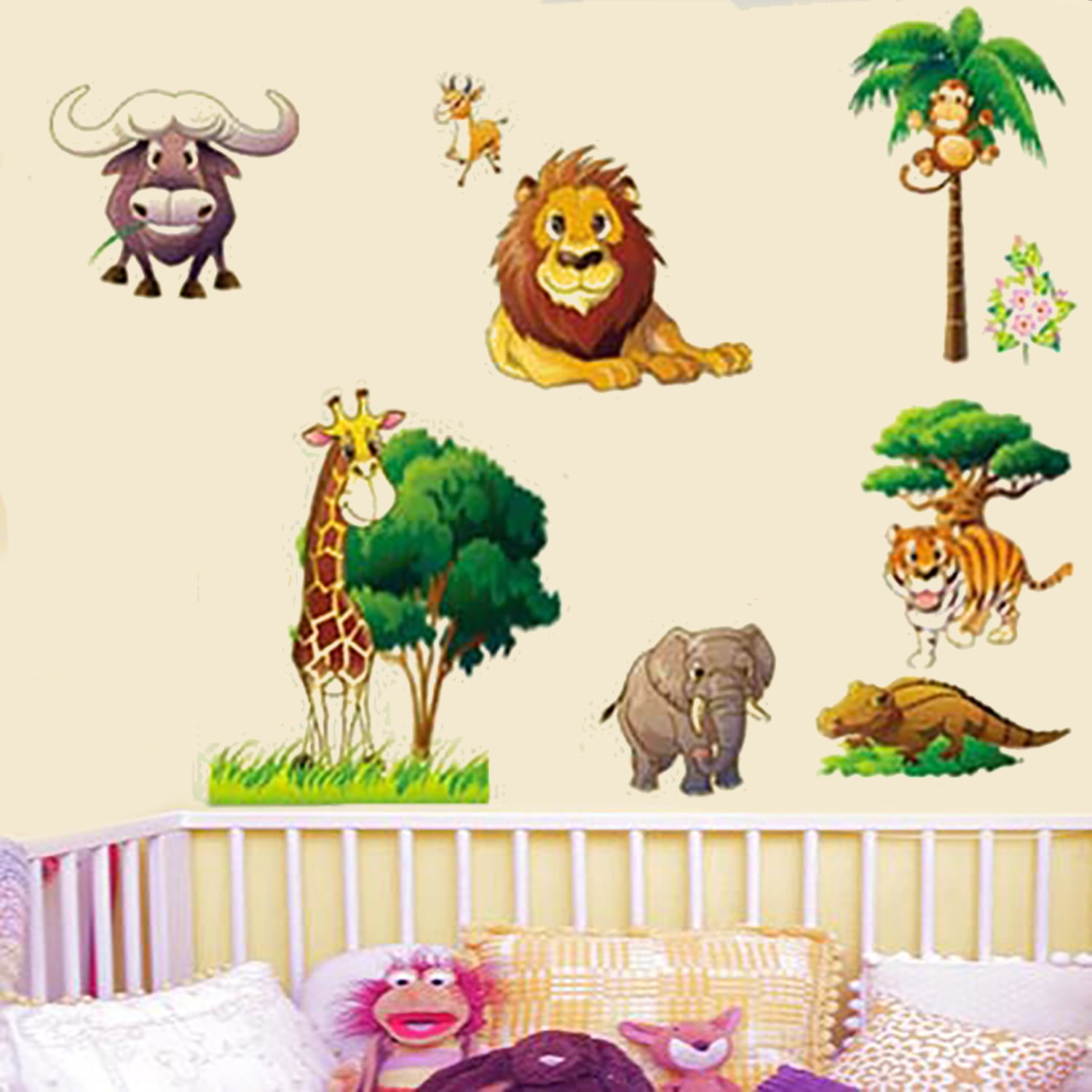 Cartoon Animal Kingdom Wall Decal - Removable PVC Mural Art for Living ...