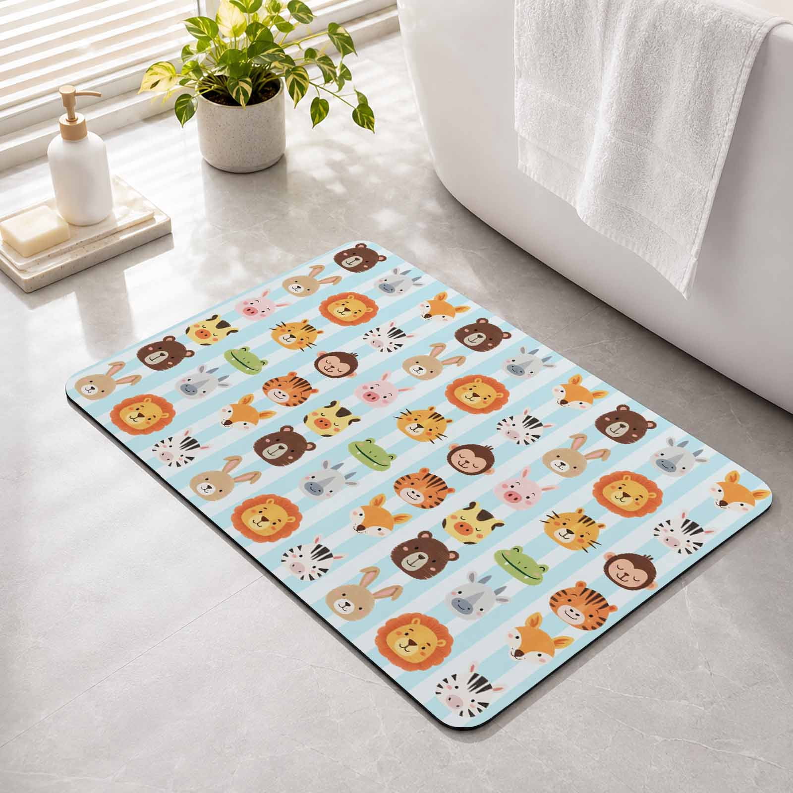 Cartoon Animal Non Slip Bathroom Mat, Lion Tiger Monkey Zebra Rabbit ...