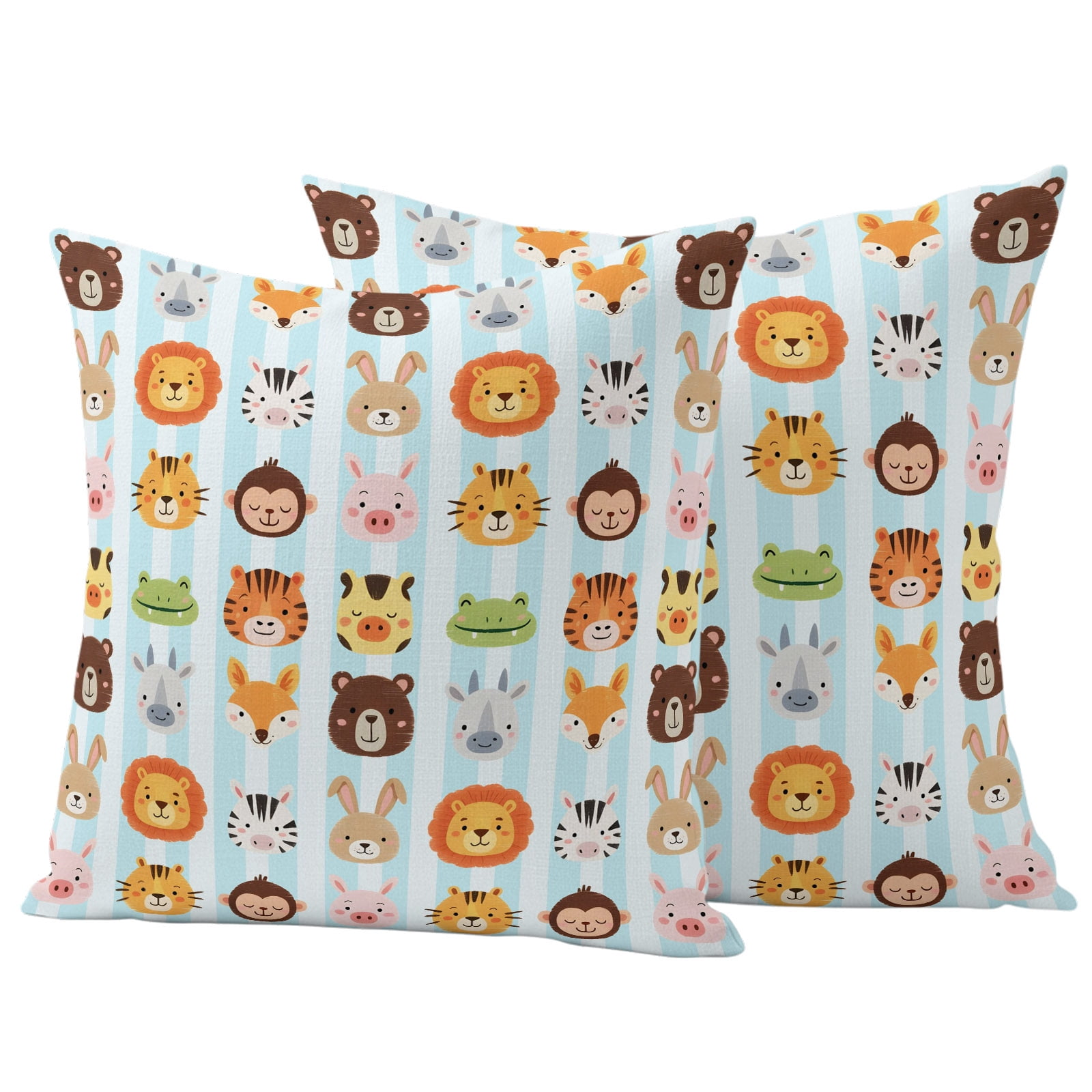 Cartoon Animal Outdoor Pillow Covers Set of 2 Lion Tiger Monkey Zebra ...