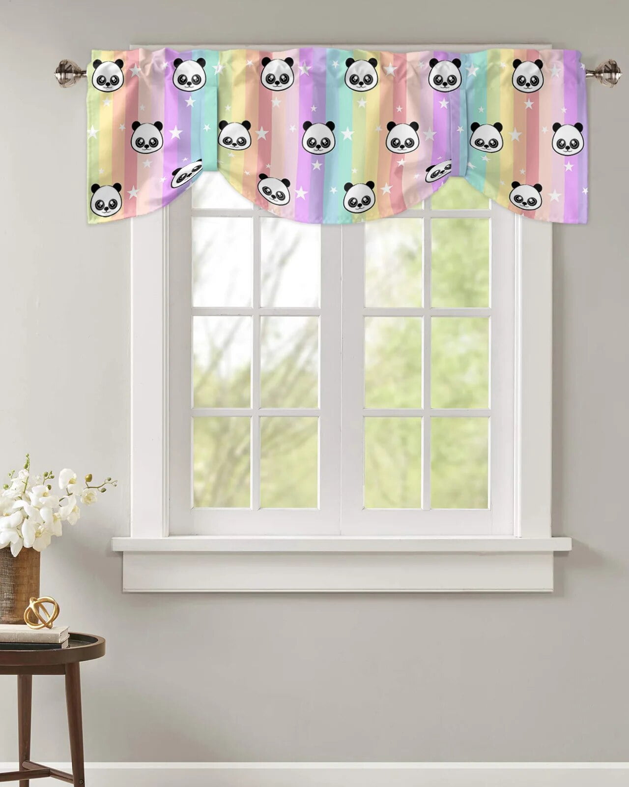 Cartoon Animal Panda Star Rainbow Stripes Window Valance Curtain ...