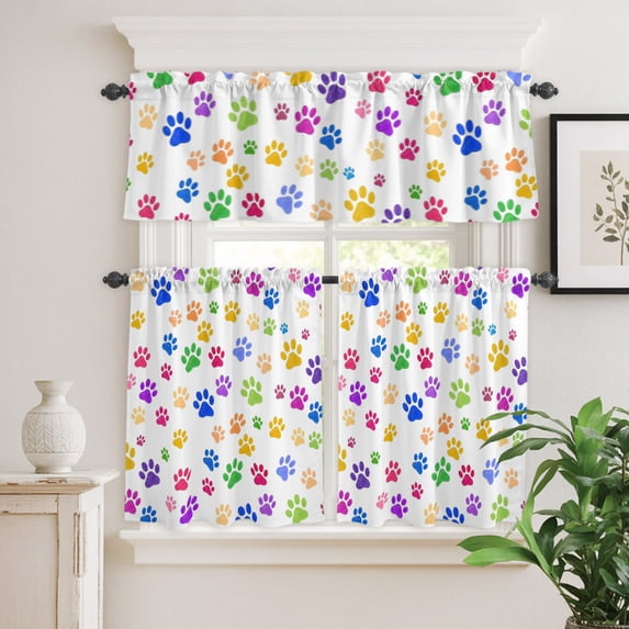 Cartoon Animal Paw Prints Curtain Tier and Valance Set 3 Piece,Colorful ...