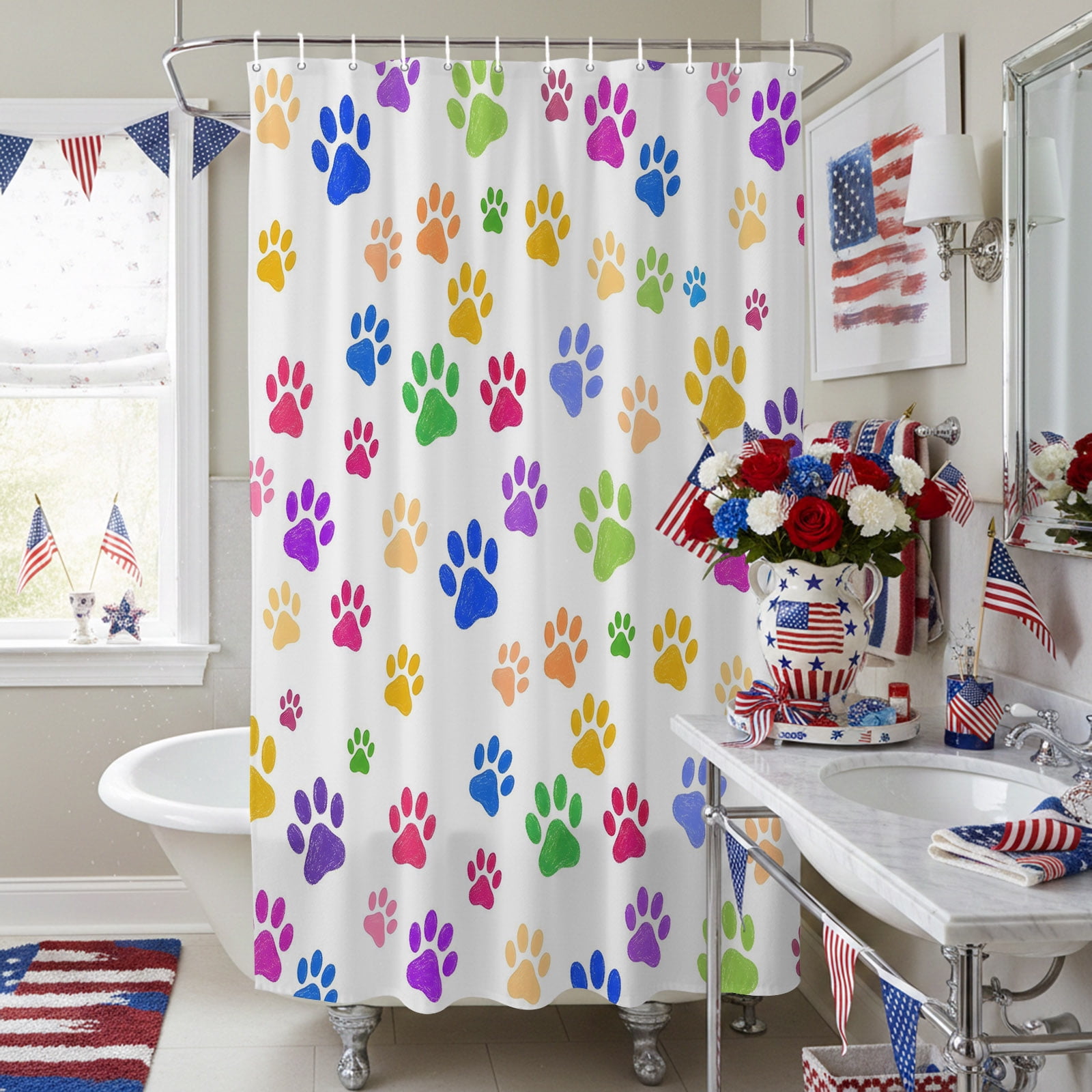 Cartoon Animal Paw Prints Shower Curtain for Bathroom, Colorful Animal ...