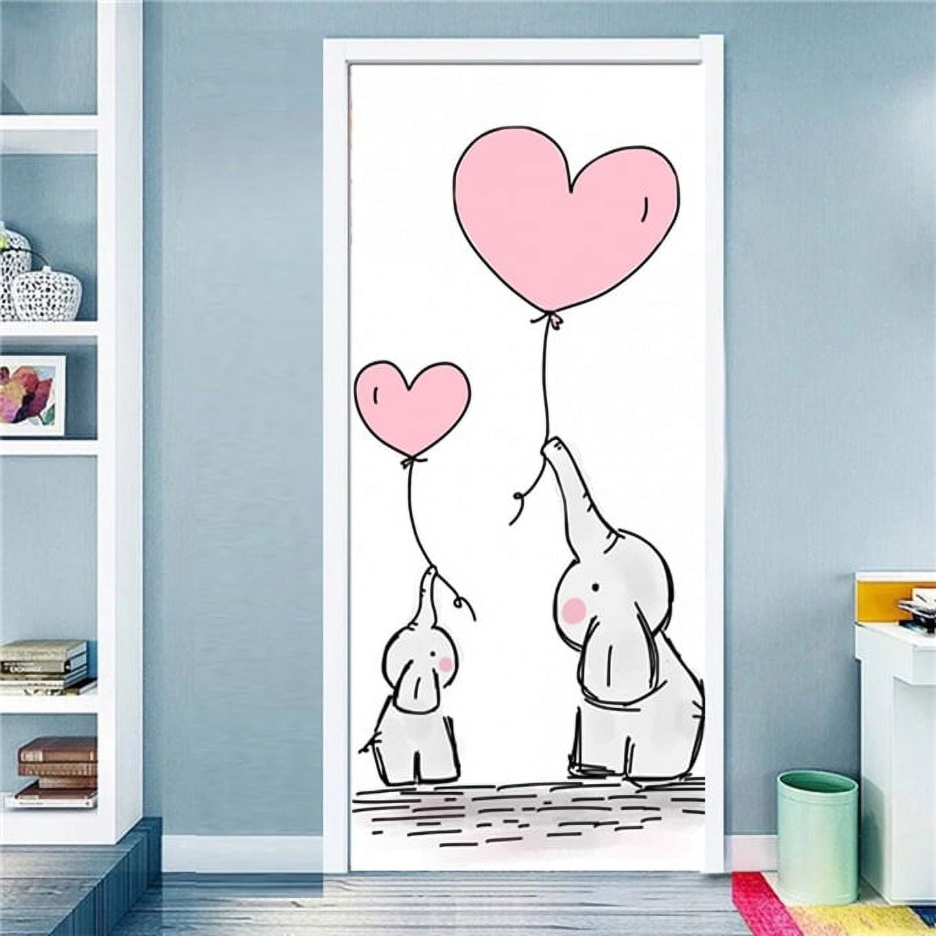 Cartoon Animal Pink Rabbit Door Sticker Kids Room Nursery Decoration ...