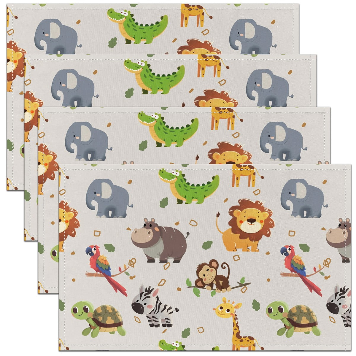 Cartoon Animal Place Mats 12x18 Inch Set of 4 Monkey Lion Giraffe ...