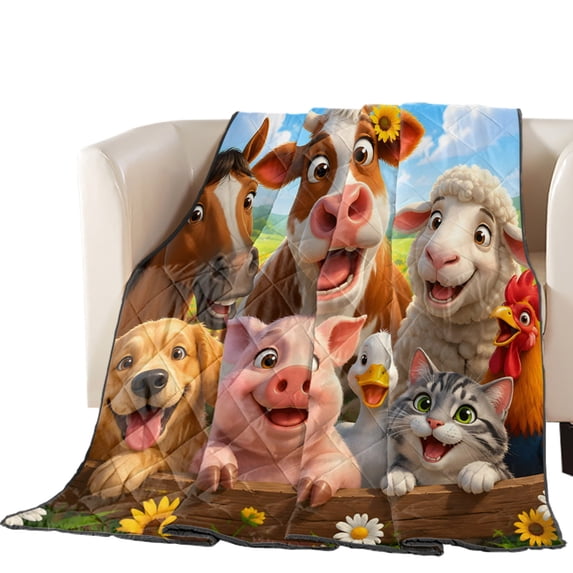Cartoon Animal Quilted Comforters Cooling Blanket Full Size, Cow Sheep ...