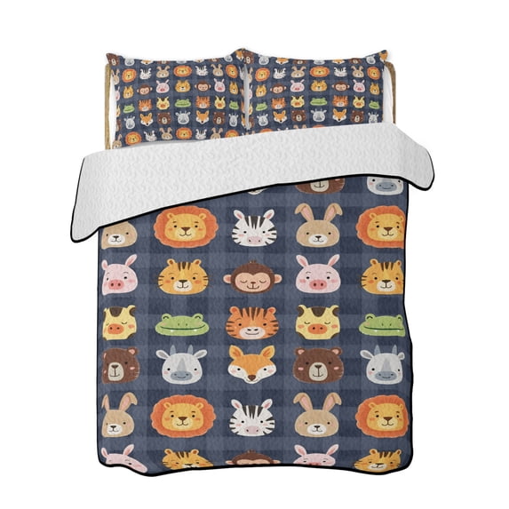 Cartoon Animal Quilts Bedding Set King Size Lion Tiger Monkey Zebra ...