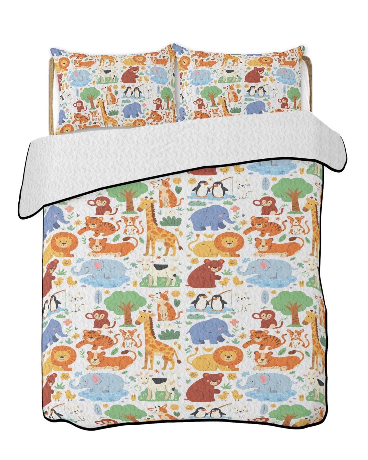 Cartoon Animal Quilts Bedding Set Twin Size Tiger Lion Elephant ...