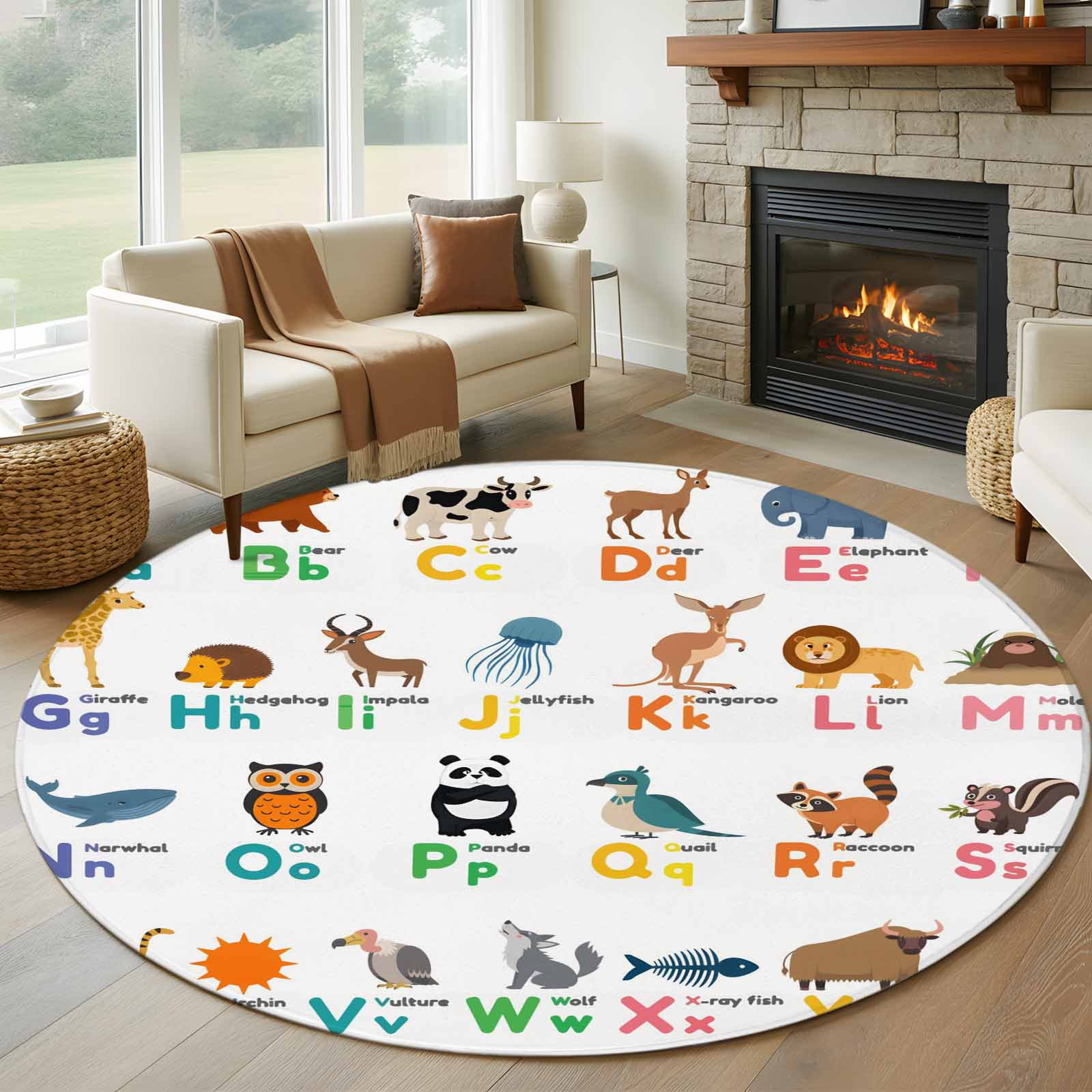 Cartoon Animal Round Rug 7ft Washable Circle Rugs Non Slip Funny Cute ...