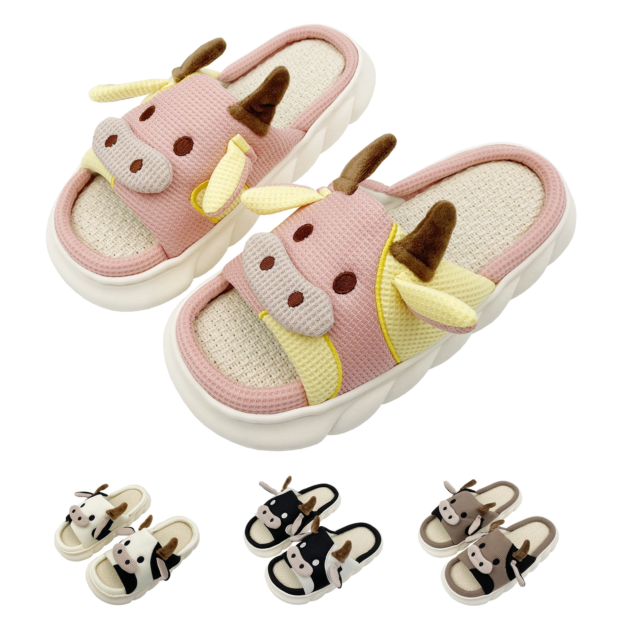 Cartoon Animal Shape Slippers, Womens Four Seasons Home Linen Slide ...