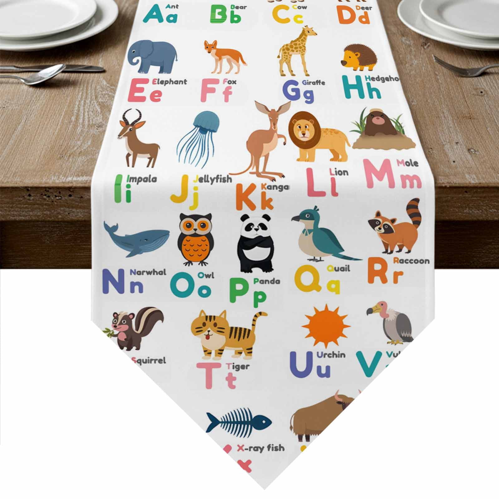 Cartoon Animal Table Runner Linen Burlap Table Runner 72 Inches Long ...