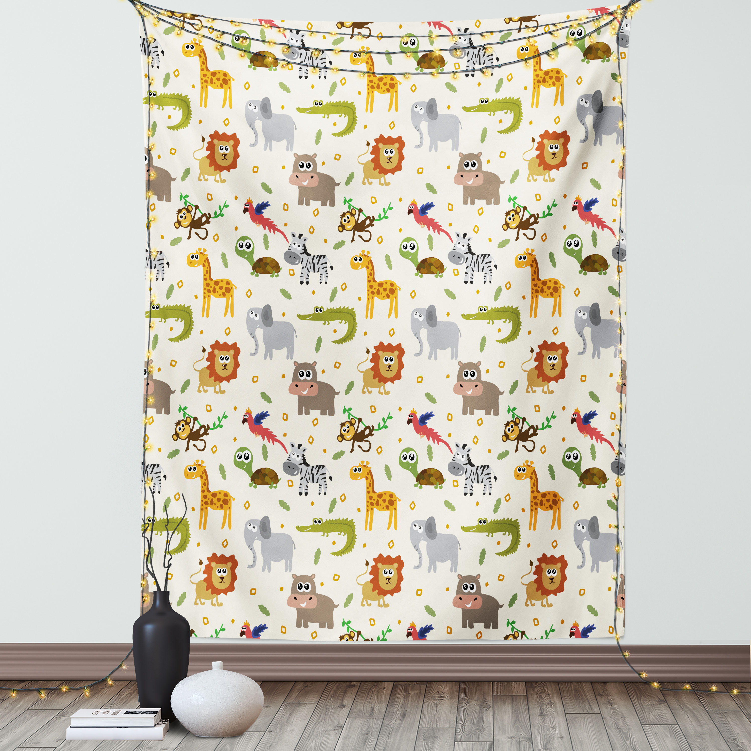 Cartoon Animal Tapestry, African Australian Childish Fauna Silly Faces ...
