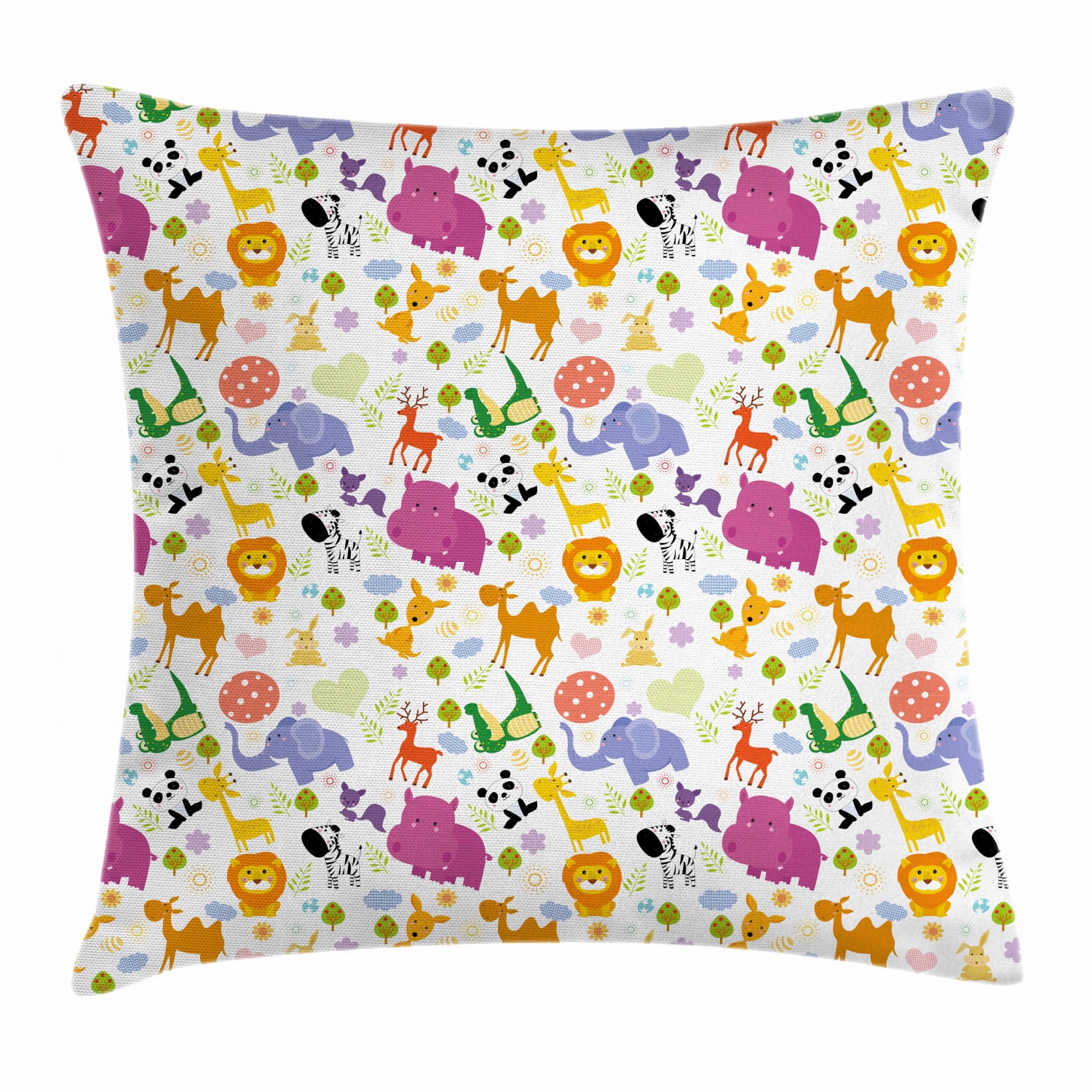 Cartoon Animal Throw Pillow Cushion Cover, Love of Nature Theme ...