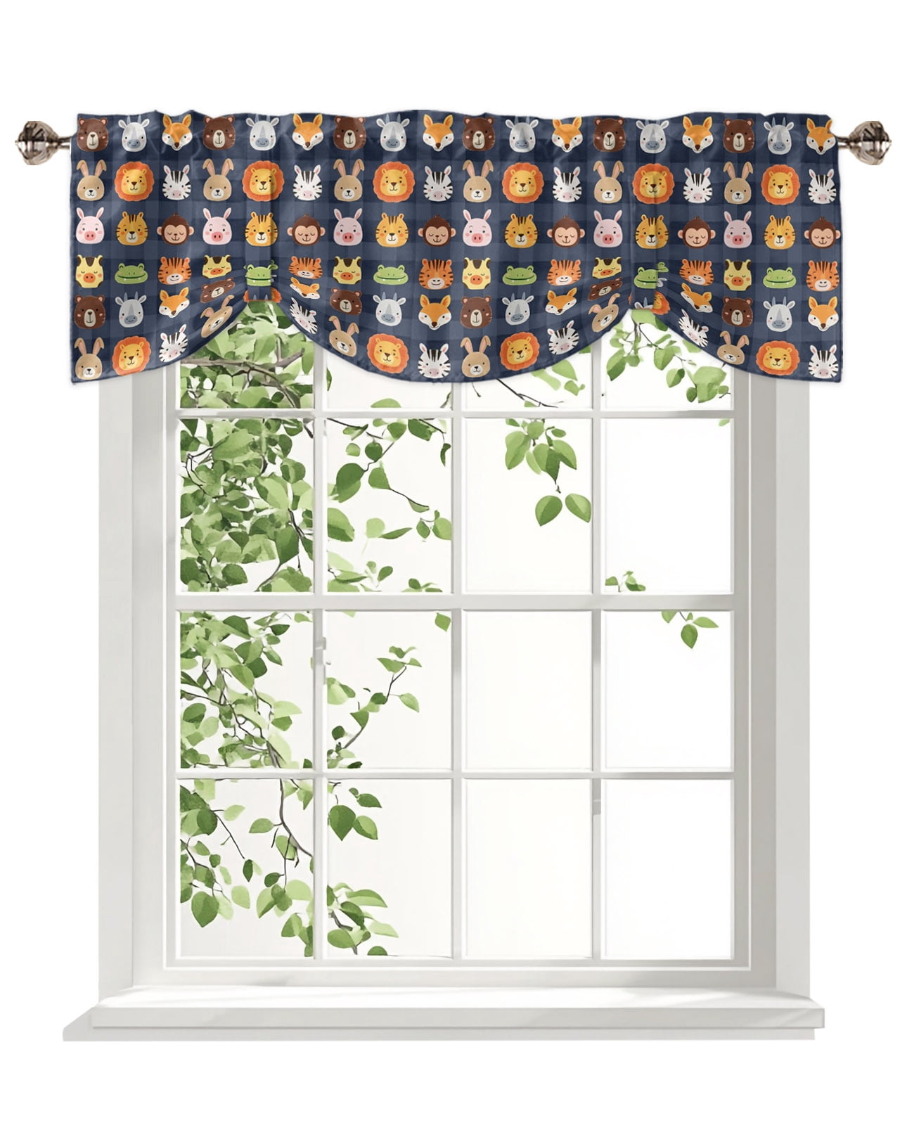 Cartoon Animal Tie Up Valances Curtain, Lion Tiger Monkey Zebra Rabbit ...
