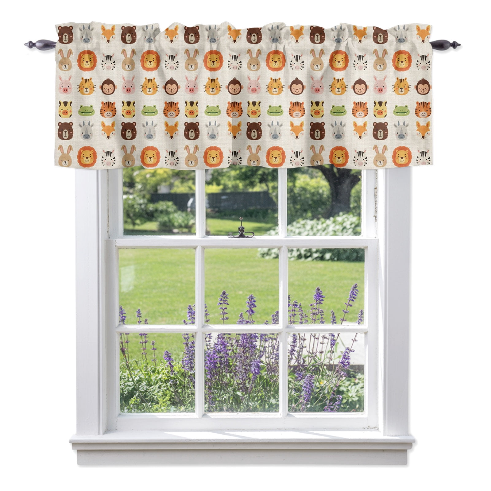 Cartoon Animal Valance Curtain 1 Panel, Lion Tiger Monkey Zebra Rabbit ...
