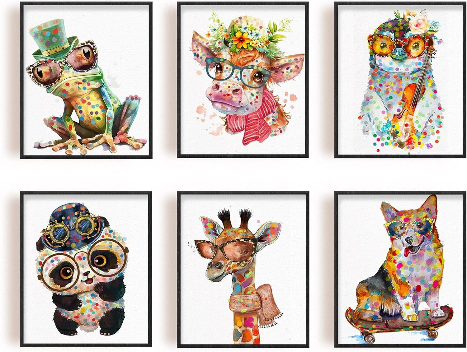 Cartoon Animal Wall Art Canvas Print Colorful Funny Animals Wall ...