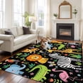 Cartoon Animal Washable Area Rug 8x10 Cute Elephant Lion Giraffe Zebra ...