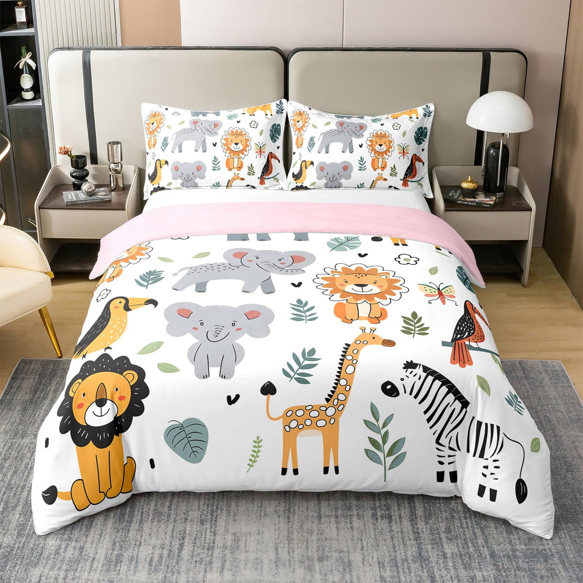 Cartoon Animals 100% Cotton Duvet Cover Full, Kawaii Zoo Theme ...