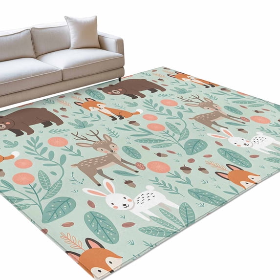 Cartoon Animals 2.7x5ft Non Slip Area Rug Cute Foxes Rabbits Bears ...