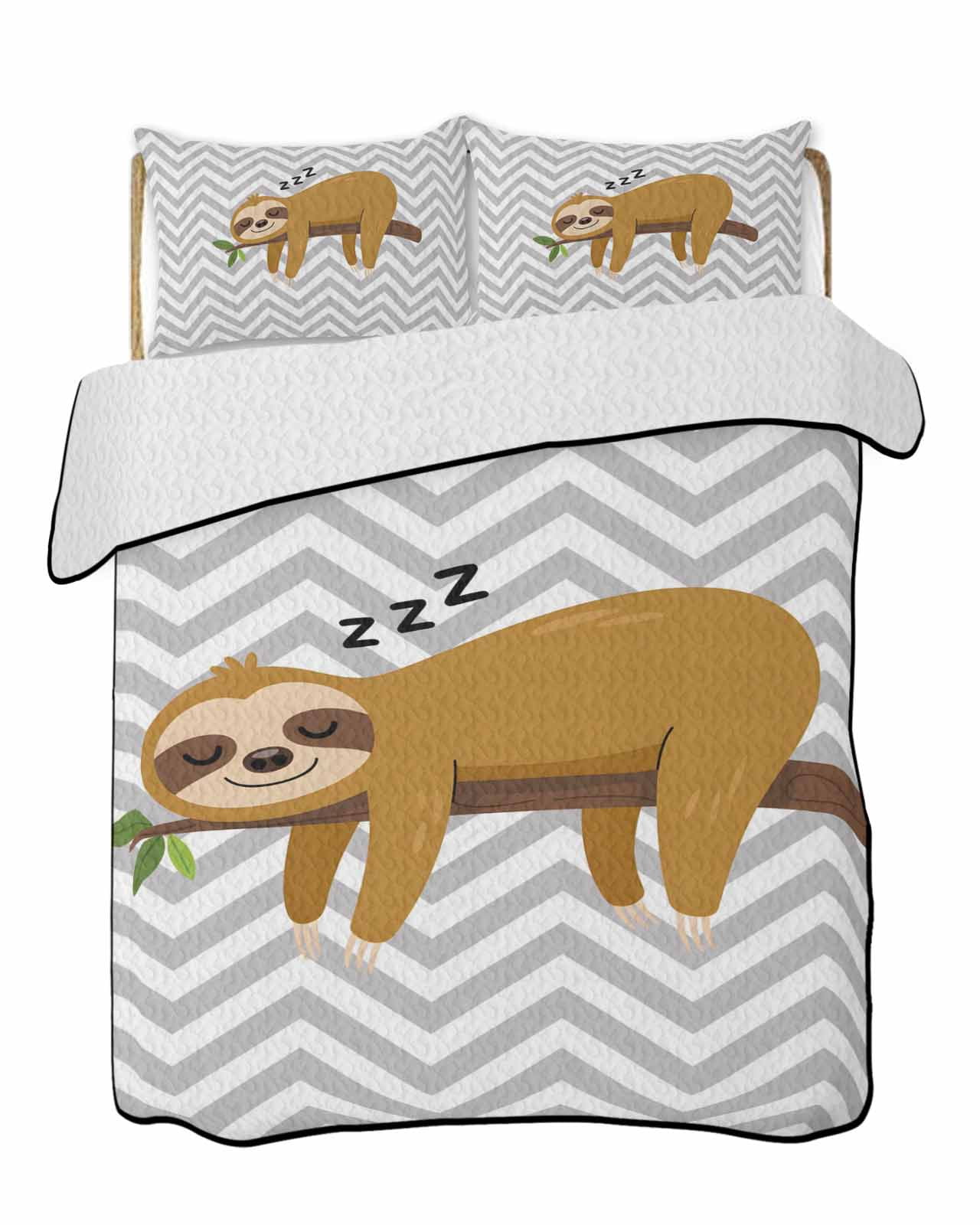 Cartoon Animals 3 Pieces Quilt Set, 1 Quilt with 2 Shams, Brown ...