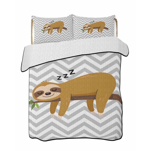 Cartoon Animals 3 Pieces Quilt Set, 1 Quilt with 2 Shams, Brown ...