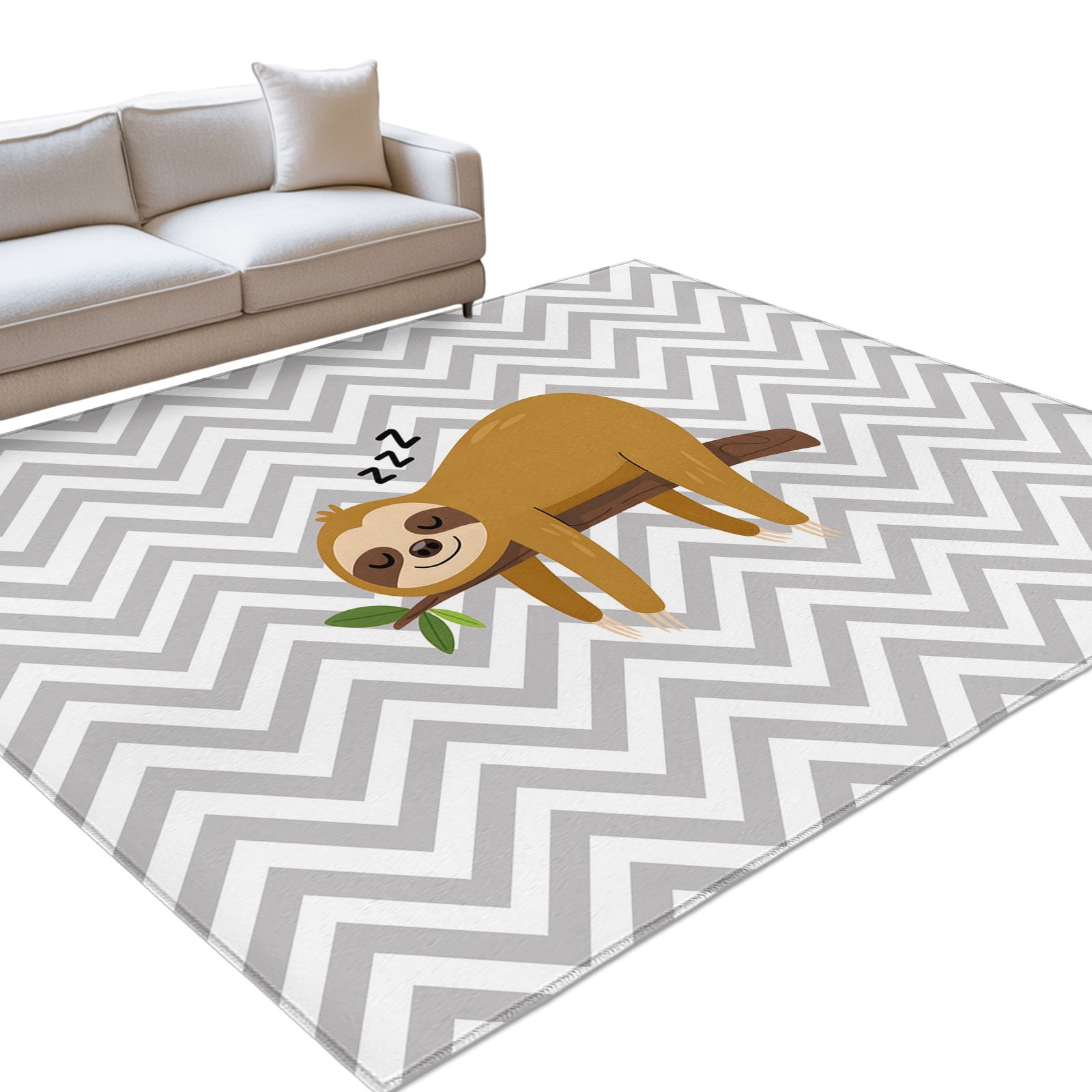 Cartoon Animals 3x5ft Non Slip Area Rug Brown Sleeping Lazy Sloths Grey ...