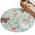 Cartoon Animals 6ft Non Slip Round Area Rug Cute Foxes Rabbits Bears ...