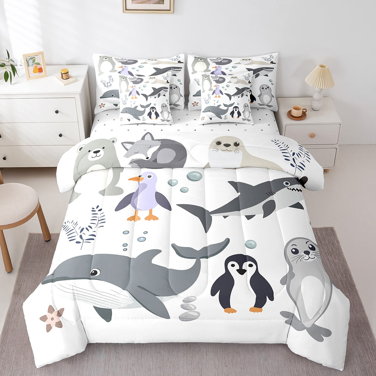 Cartoon Animals 7 Piece Comforter Set Full Bed In A Bag,Shark Bedding ...