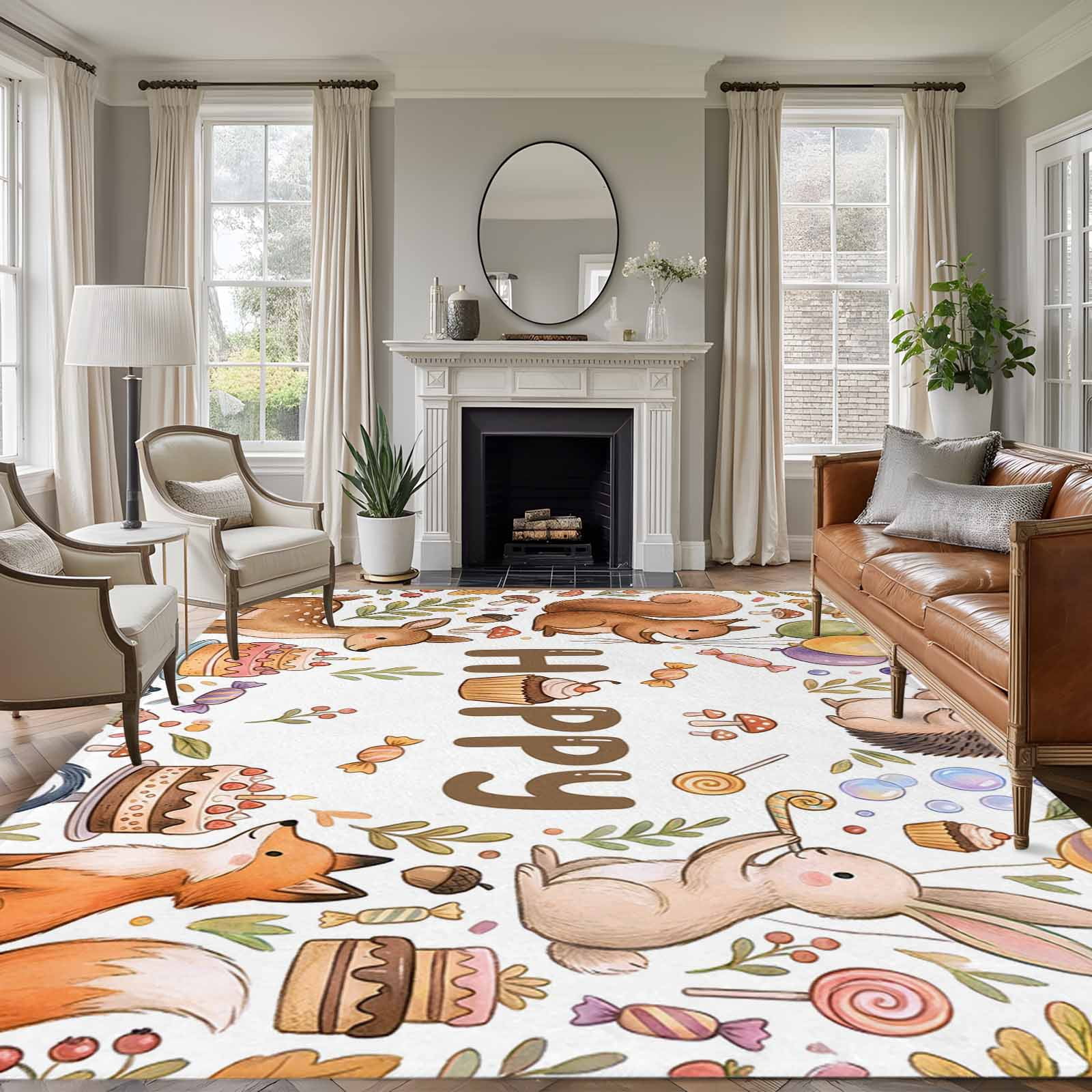 Cartoon Animals 8'x10' Large Area Rug for Living Room Sectional Sofa ...