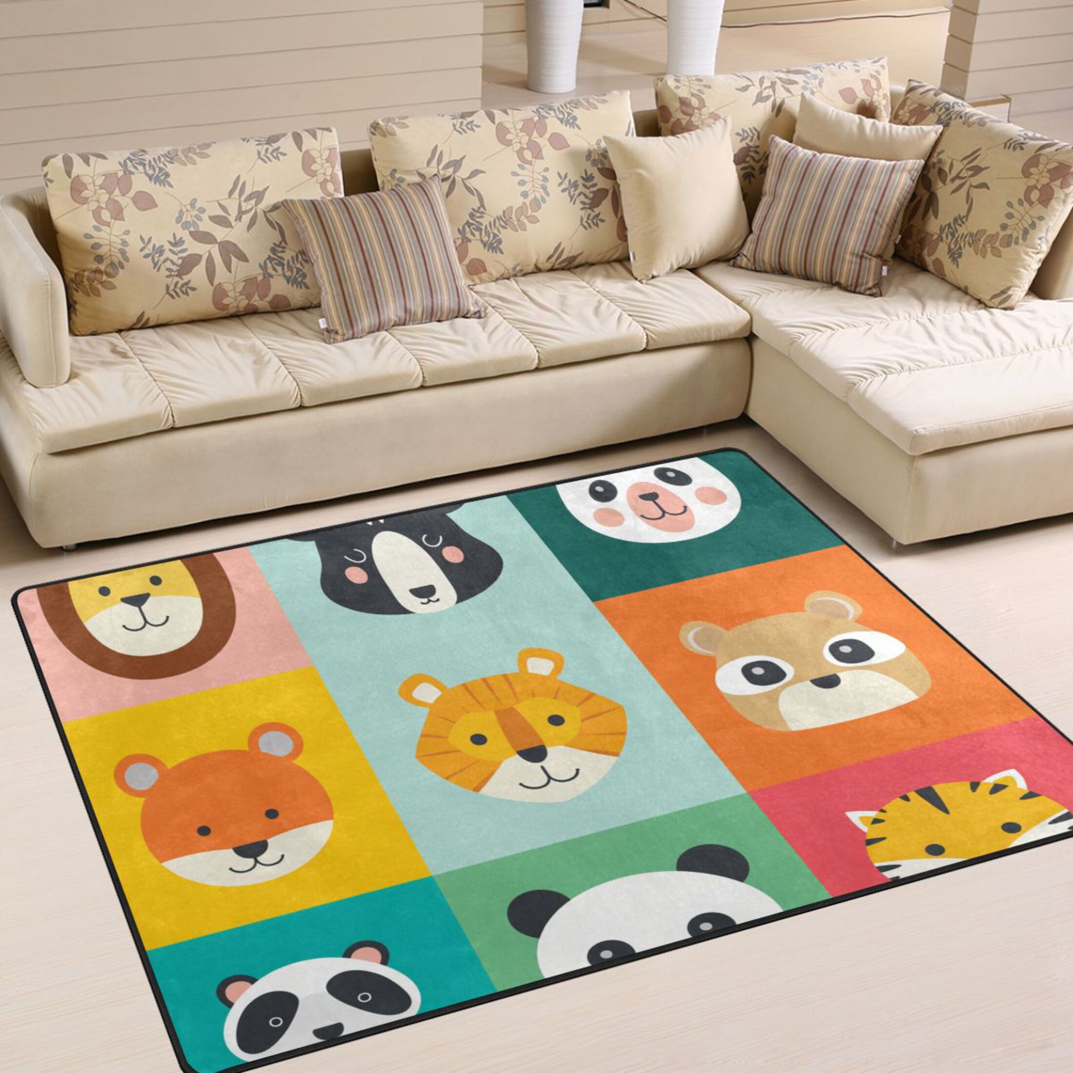 Cartoon Animals Area Rugs Soft Non-Slip Floor Mats Large Nursery ...