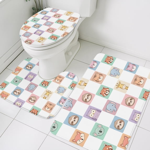 Cartoon Animals Bathroom Rugs Set Elephants Foxes Tiger Giraffe Owl ...