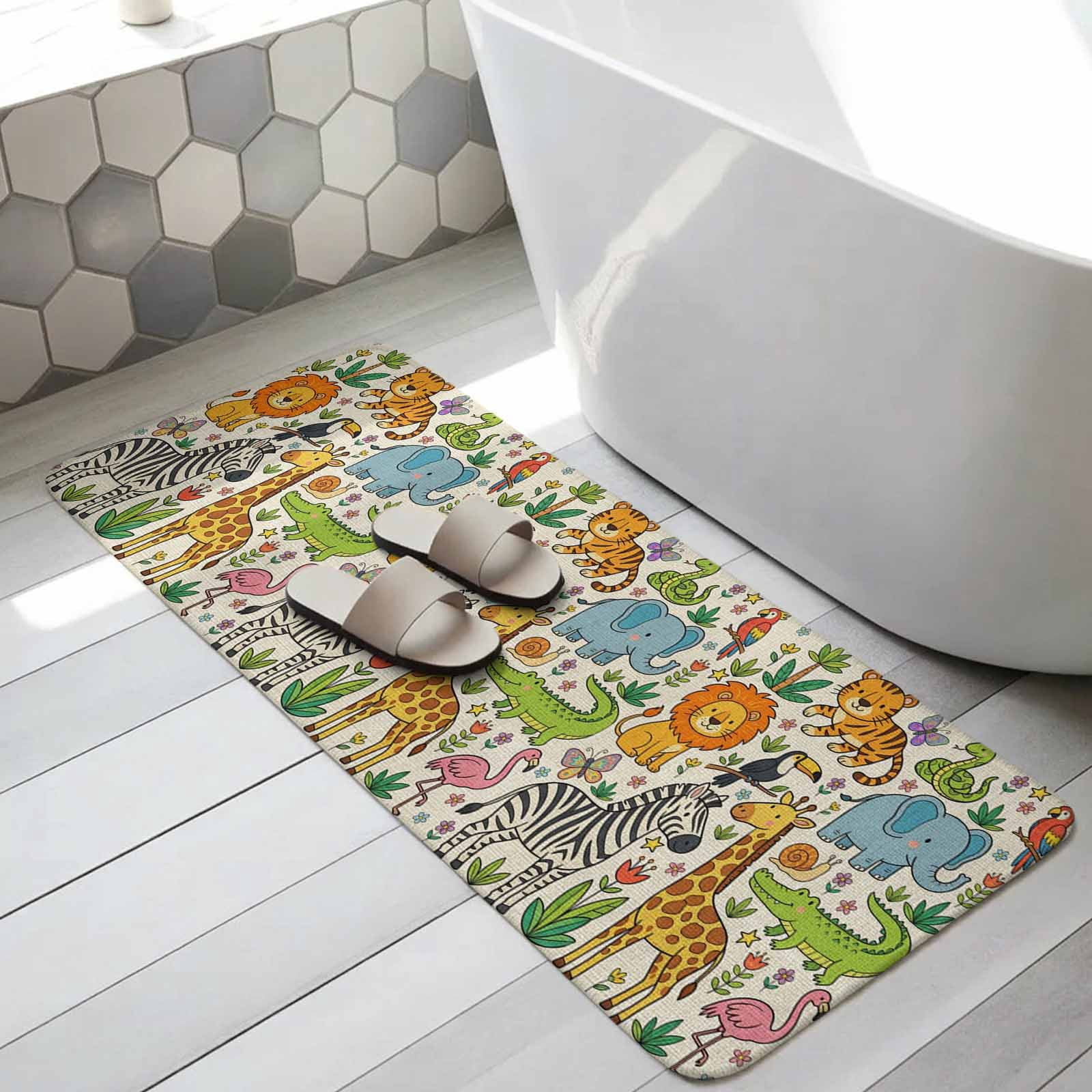 Cartoon Animals Bathroom Runner Rugs Non Slip Washable Absorbent Narrow ...