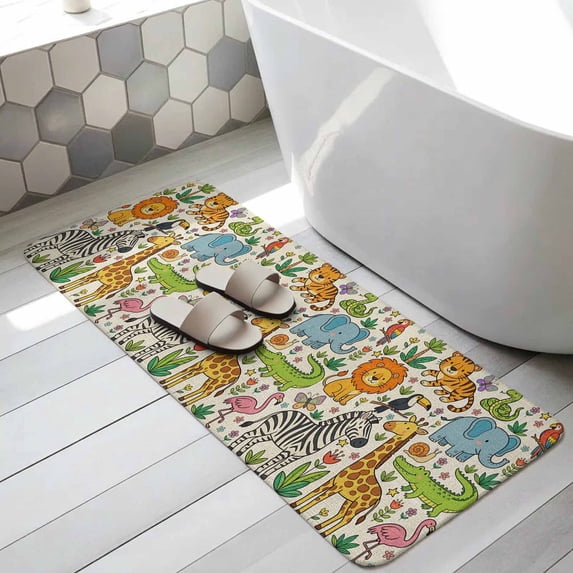 Cartoon Animals Bathroom Runner Rugs Non Slip Washable Absorbent Narrow ...