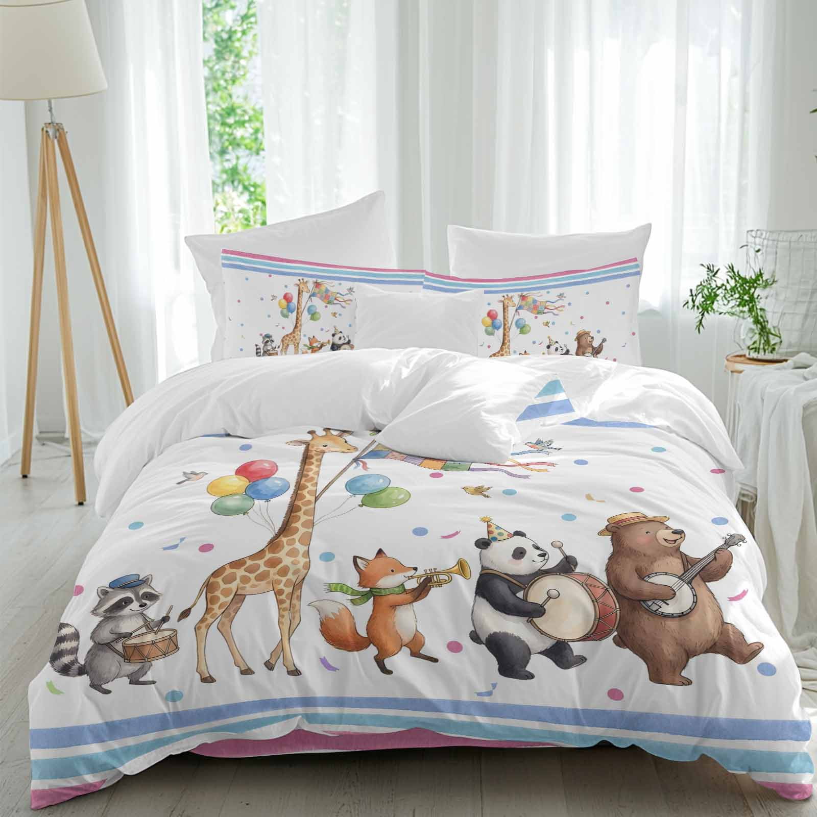 Cartoon Animals Bedding Duvet Cover Set Full Size 4 Pieces, Giraffes ...