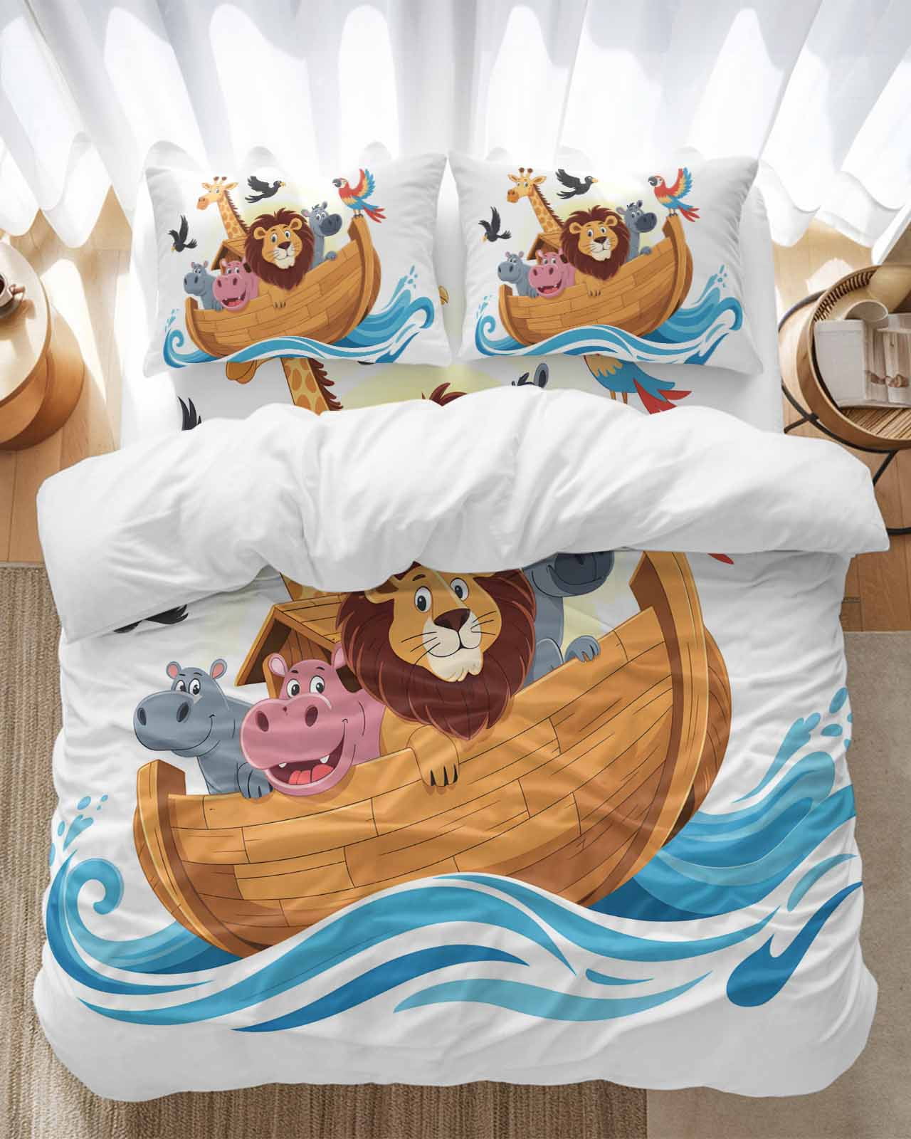 Cartoon Animals Bedding Duvet Cover Set Full Size 4 Pieces Lion ...