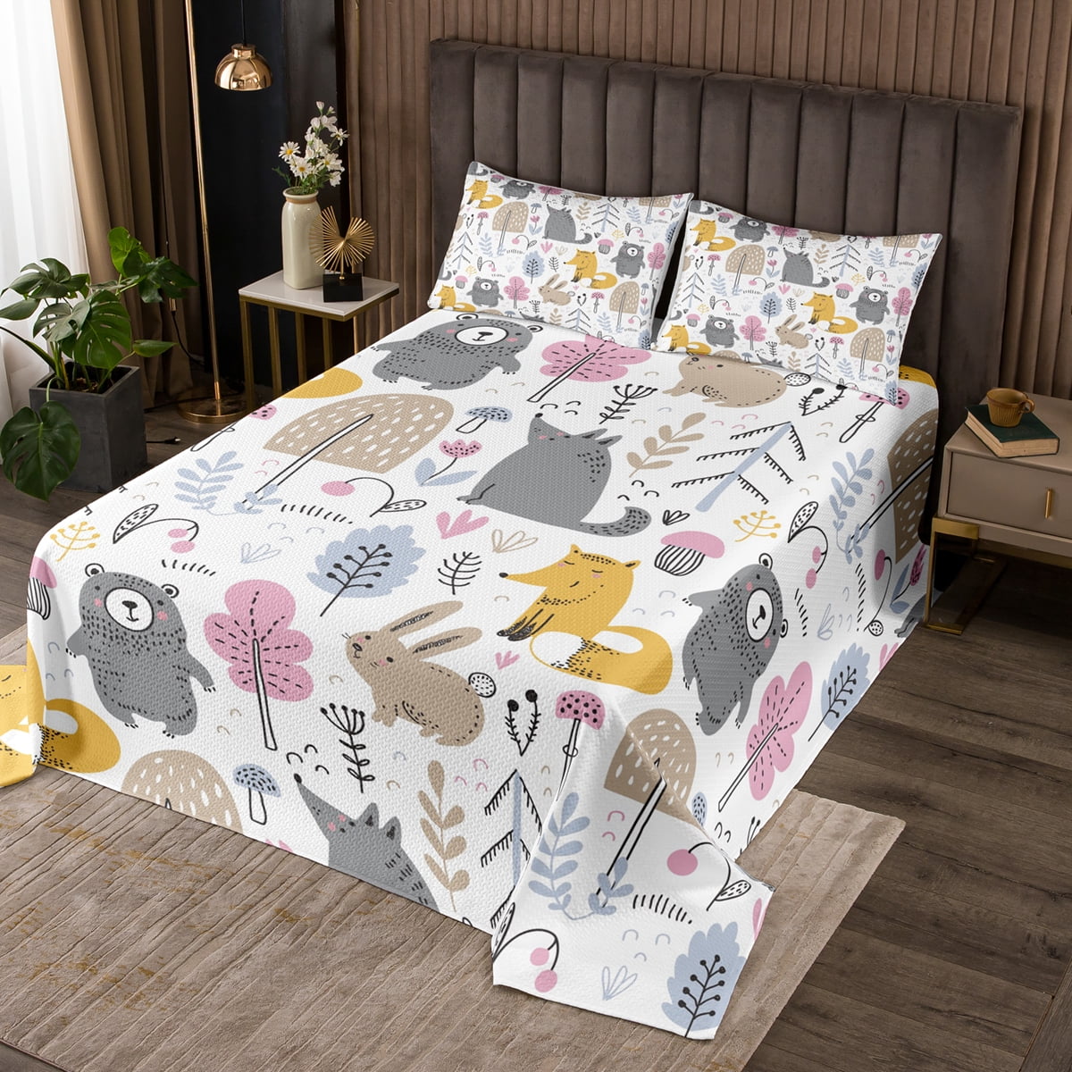 Cartoon Animals Bedspread Set,Kids Fox Bear Quilt Set for Boys Girls ...