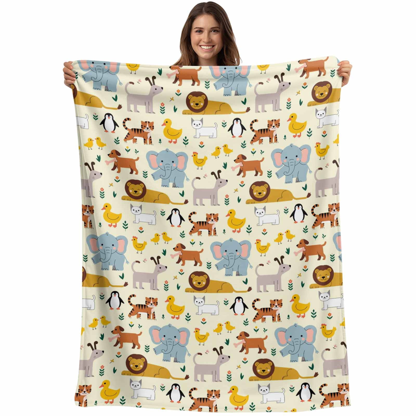 Cartoon Animals Blanket Soft Cozy Warm Throw Blanket for Couch, Plush ...