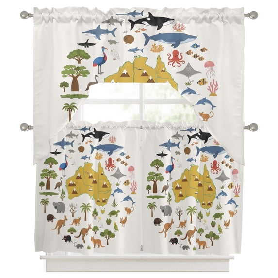 Cartoon Animals Botanical Kitchen Curtains Swag Valance and Tier ...